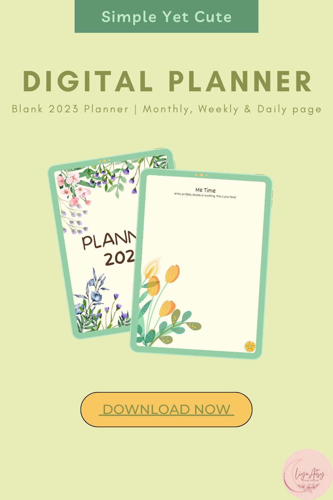 Undated Floral Digital/ Printable Planner. Simple yet Cute Planner ...
