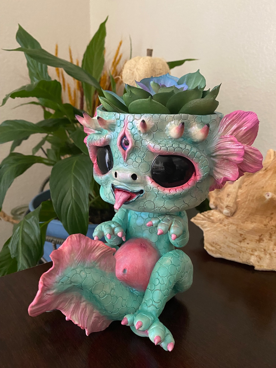 Large Aqua Baby Flower Pot pink and Teal - Etsy