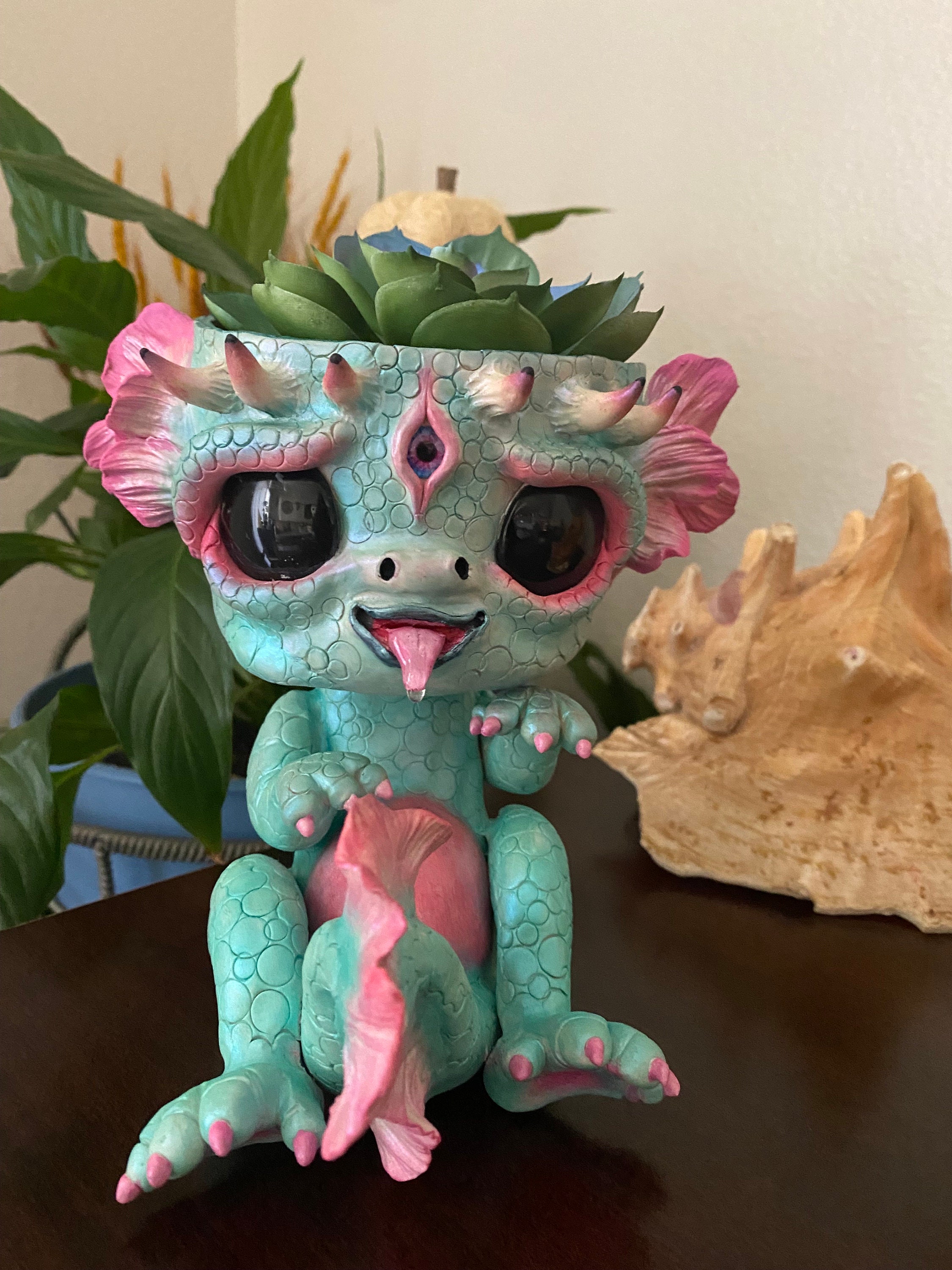 Large Aqua Baby Flower Pot pink and Teal - Etsy