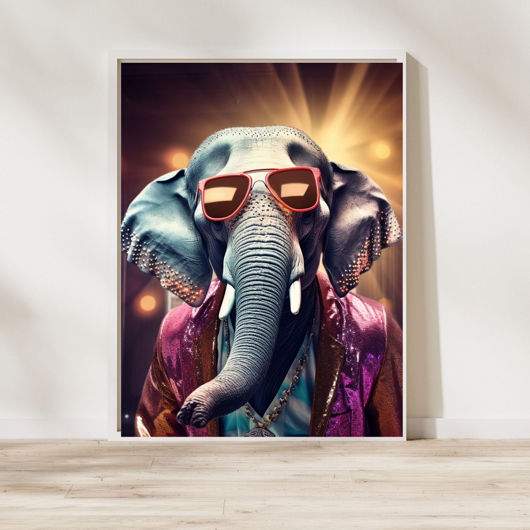 Disco Elephant Wearing Shades Digital Printable Wall Art Suitable for ...