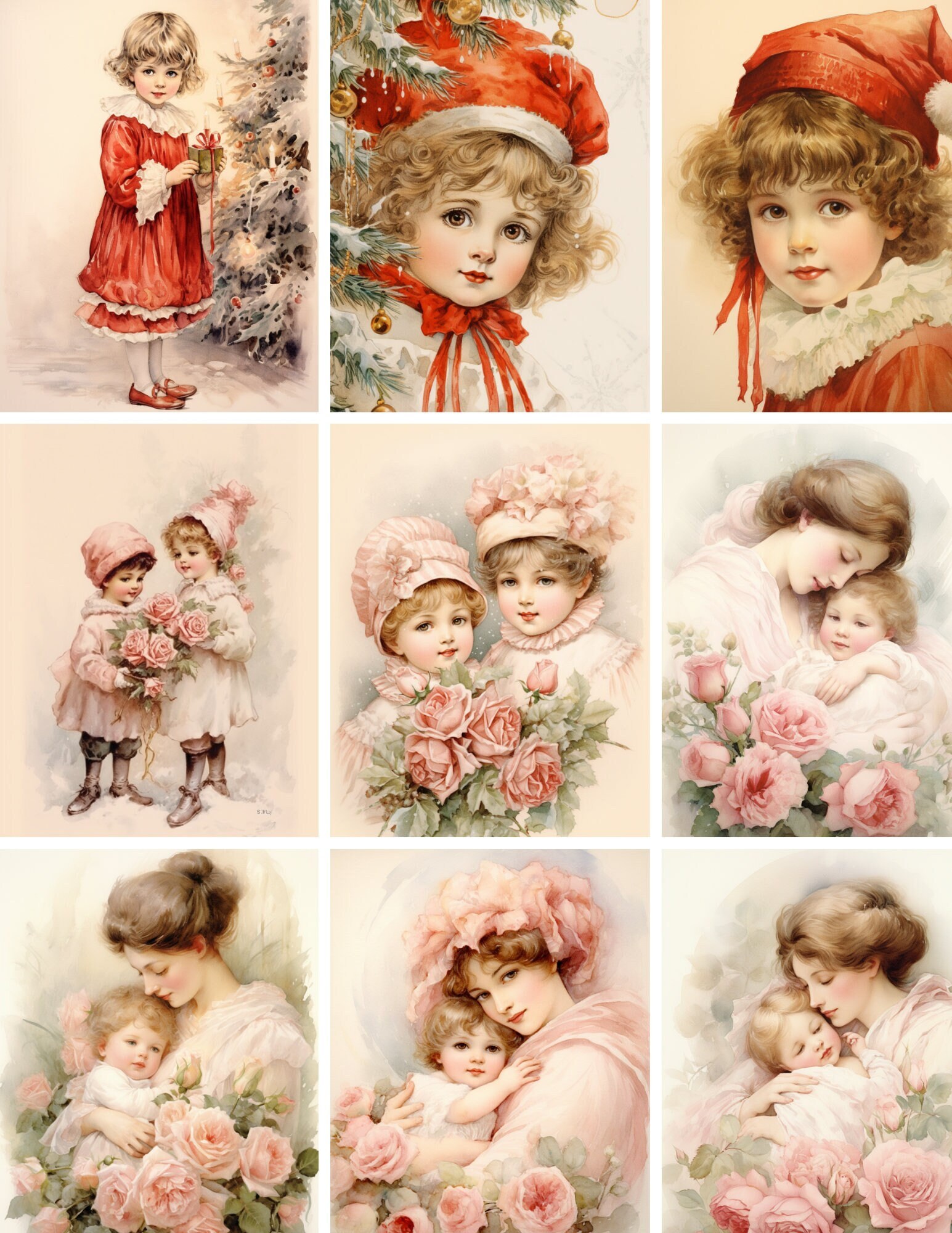 Victorian Children at Christmas Roses Mother and Child Clipart for ...