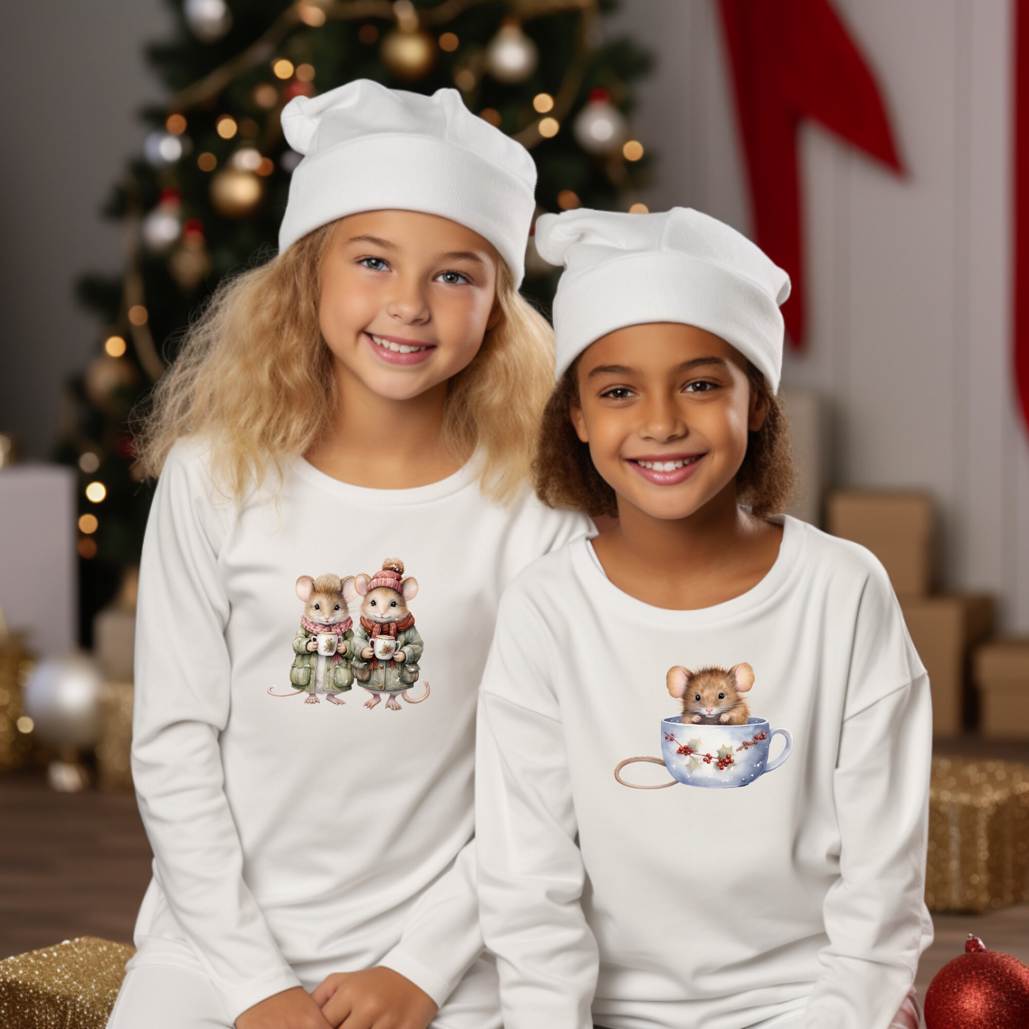 11 Oz Ceramic Mug Featuring Cute Mice Holding Cups, Two Sided Design ...