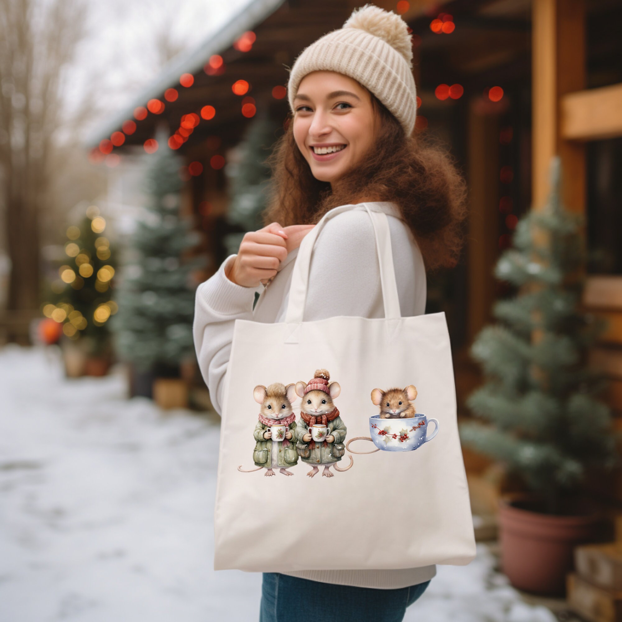 11 Oz Ceramic Mug Featuring Cute Mice Holding Cups, Two Sided Design ...