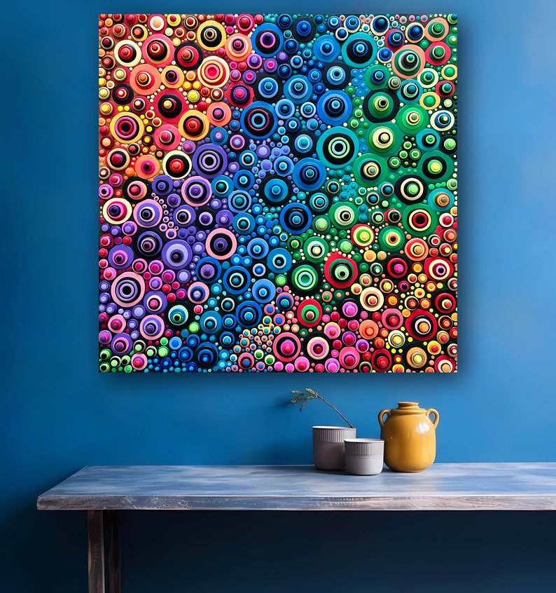 3D Circle Painting: Mixed Media Blob Art on Canvas (31x31 Inches) - Etsy
