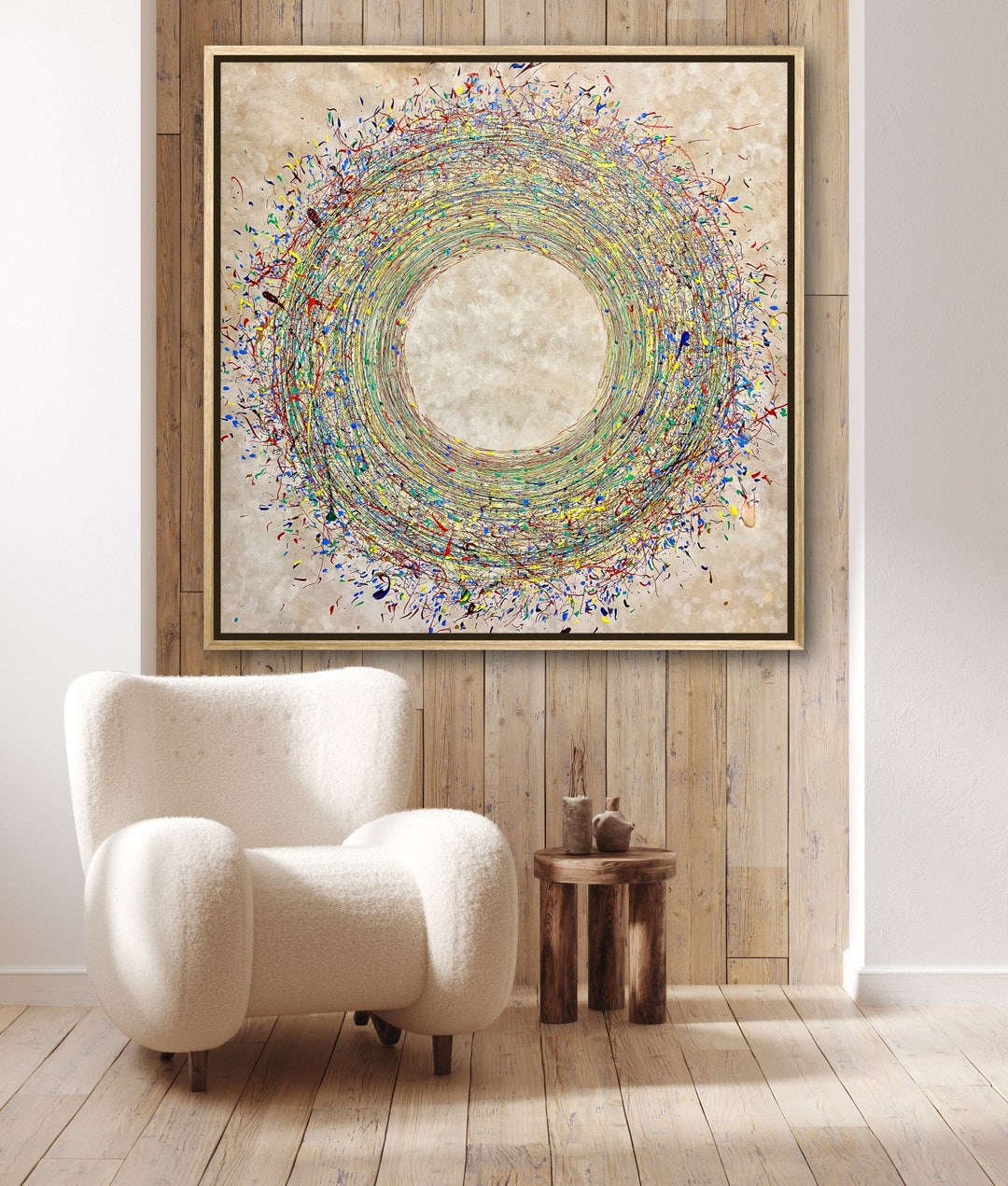 Original Circle Abstract Painting on Canvas: Large Modern Wall Art ...