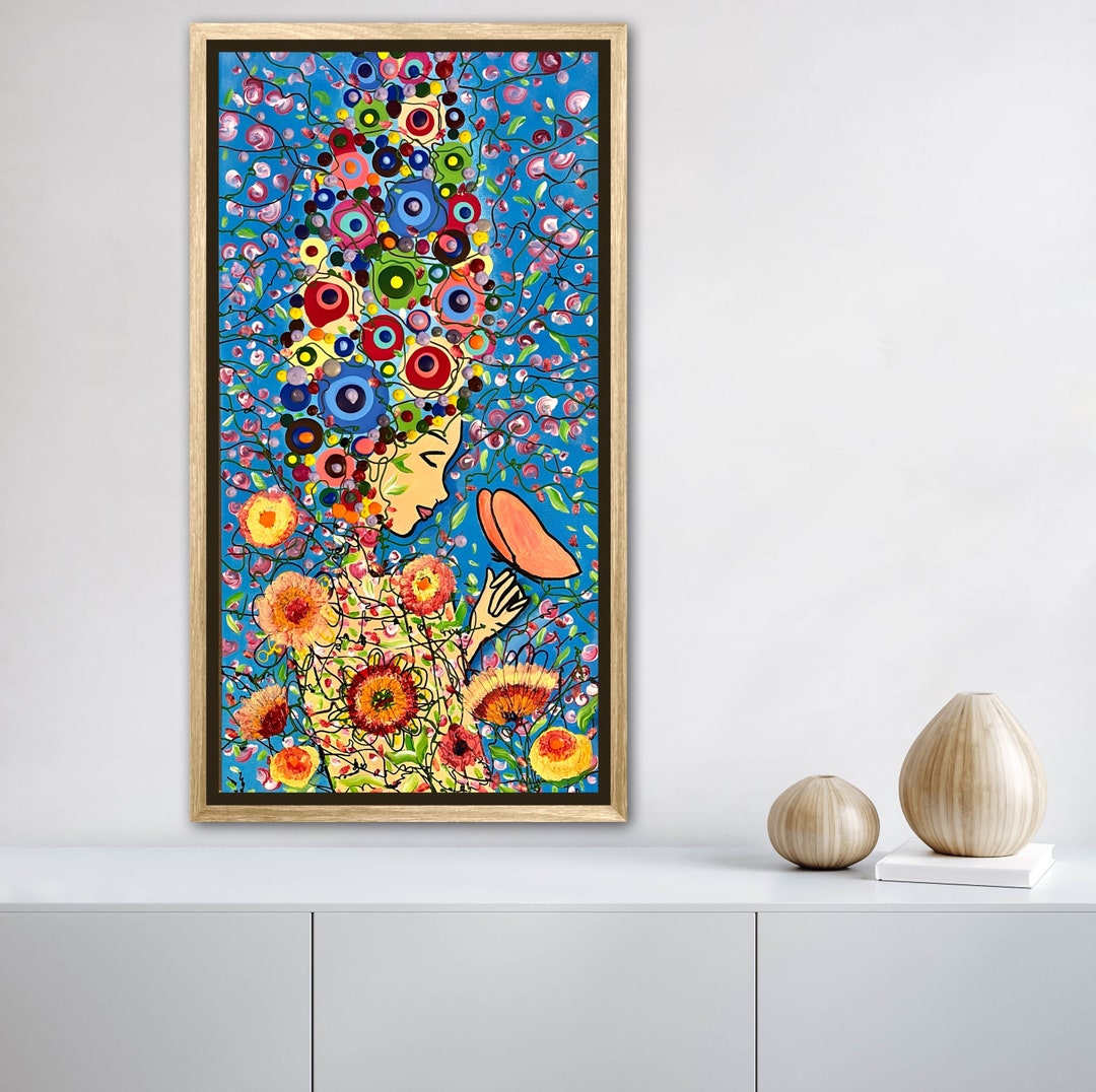 Original Floral Blob Art Painting: Modern Abstract Wall Hanging (16x31 ...