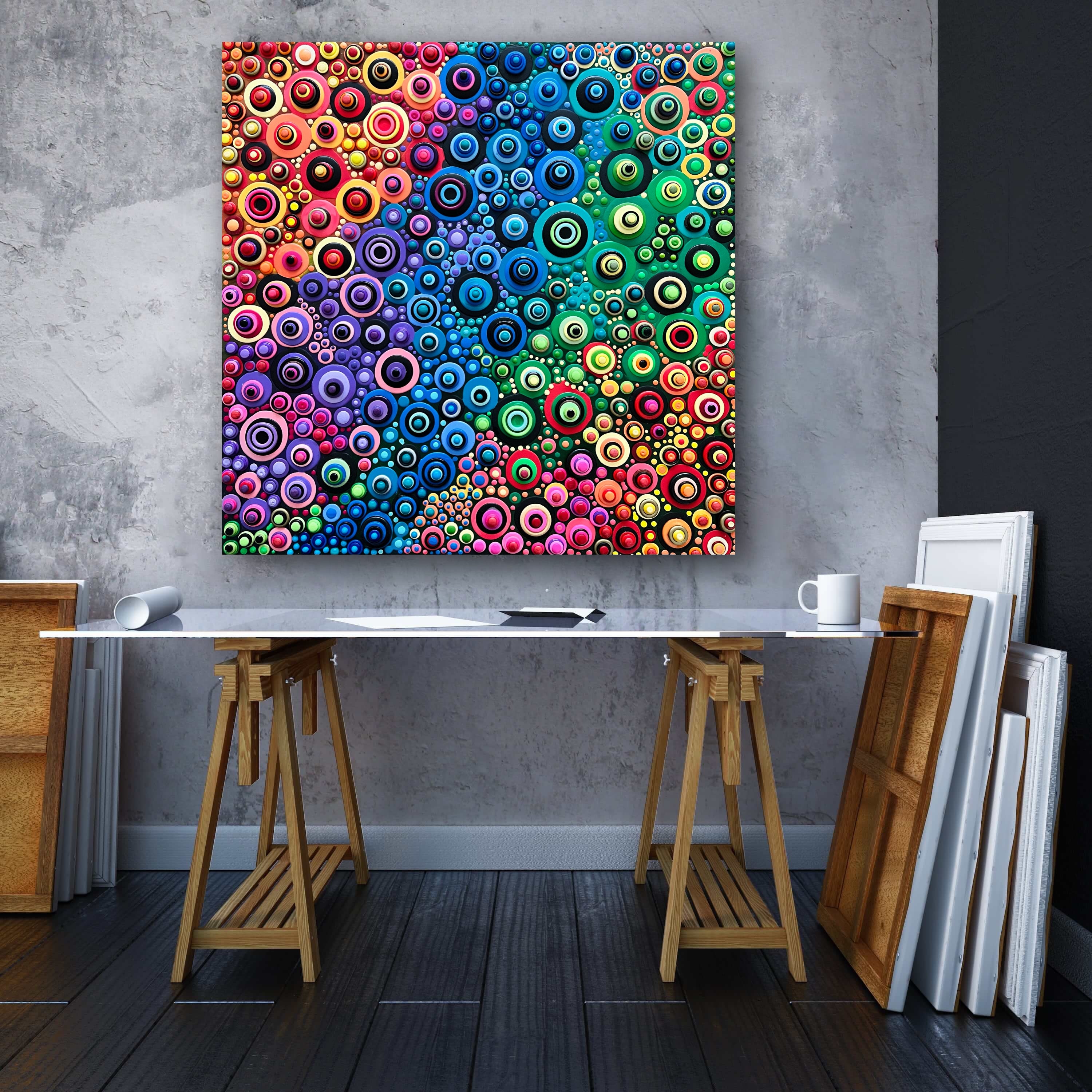 3D Circle Painting: Mixed Media Blob Art on Canvas (31x31 Inches) - Etsy