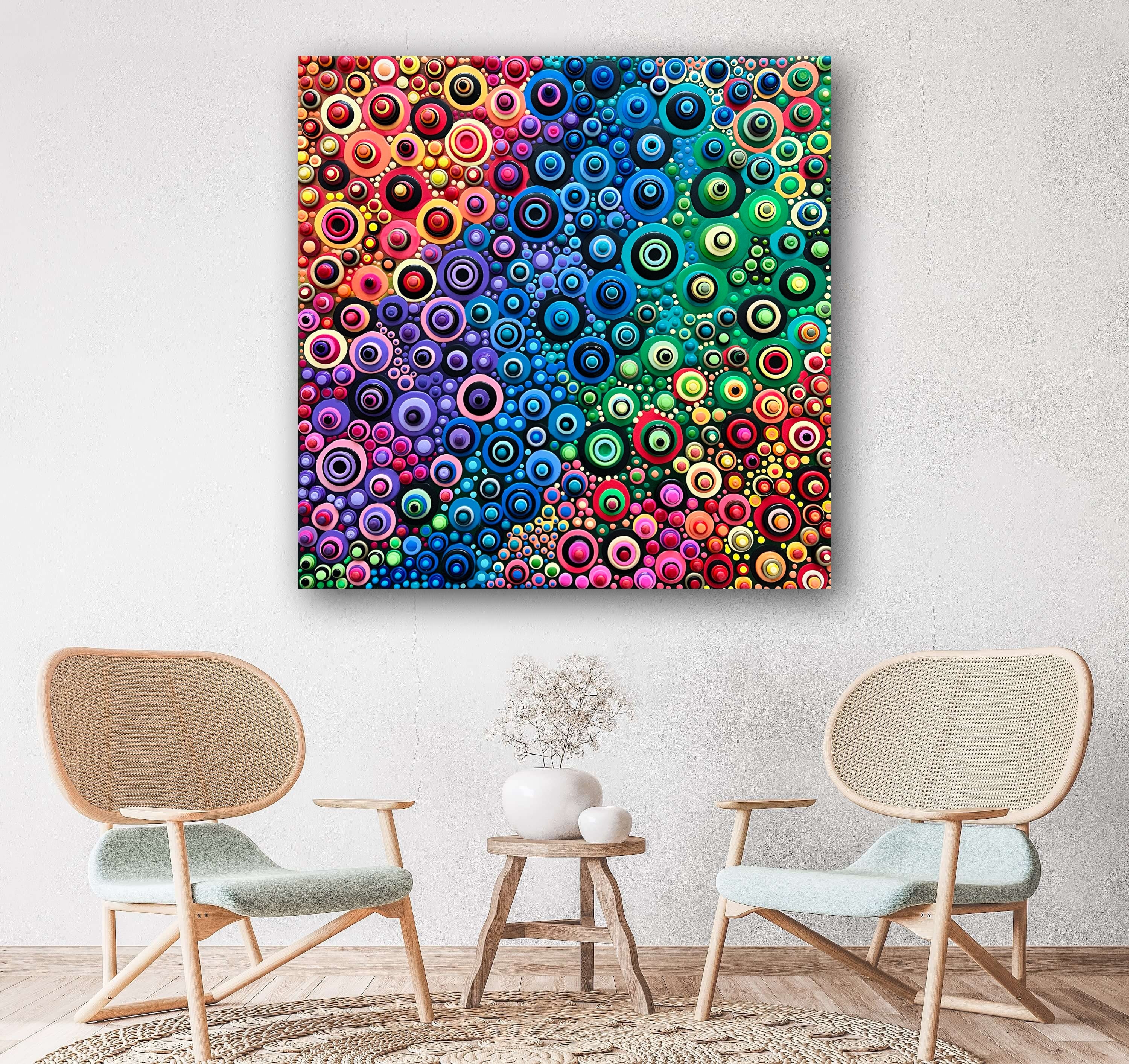 3D Circle Painting: Mixed Media Blob Art on Canvas (31x31 Inches) - Etsy
