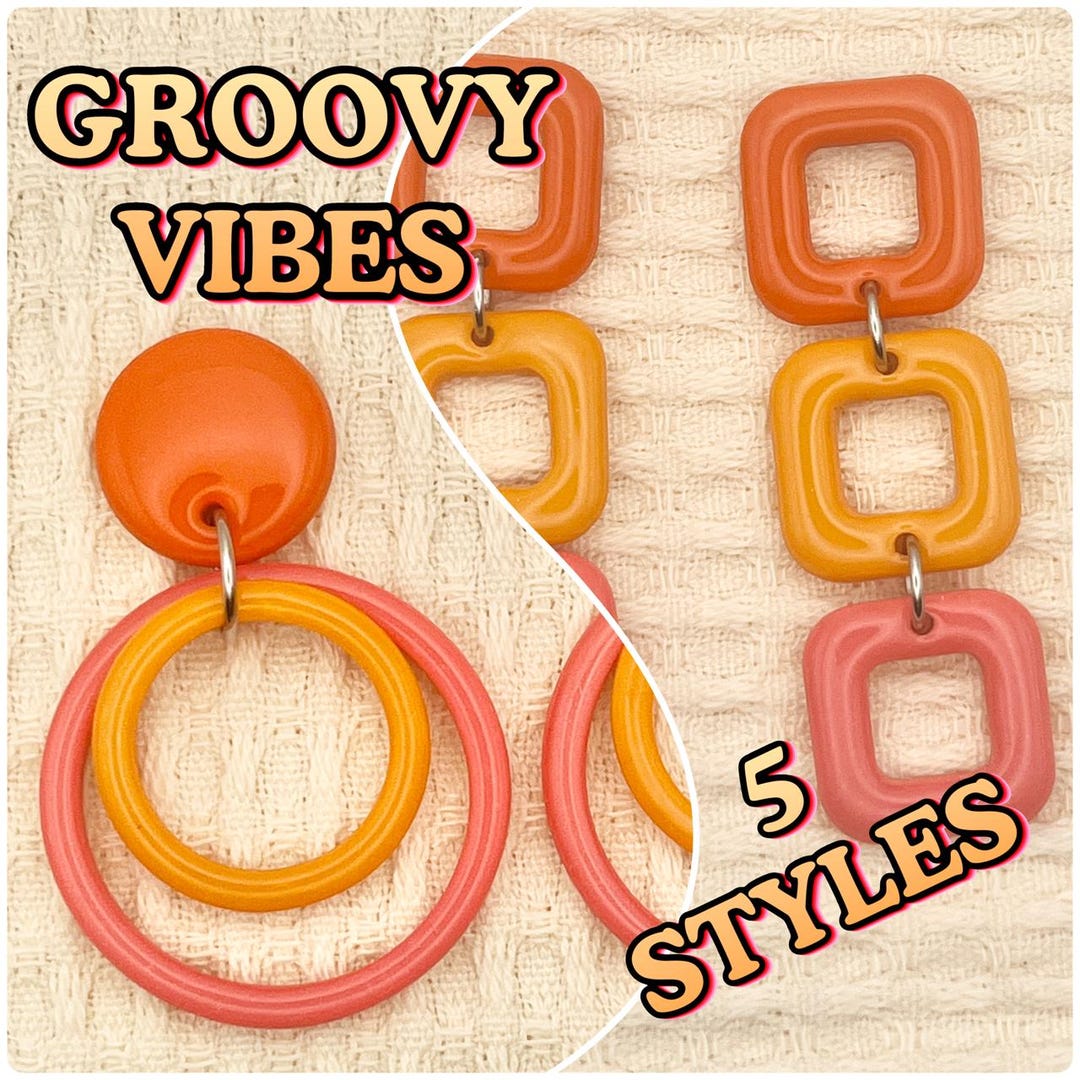 Groovy Polymer Clay Dangle Earrings: Retro 60s 70s Hippie Boho - Etsy UK