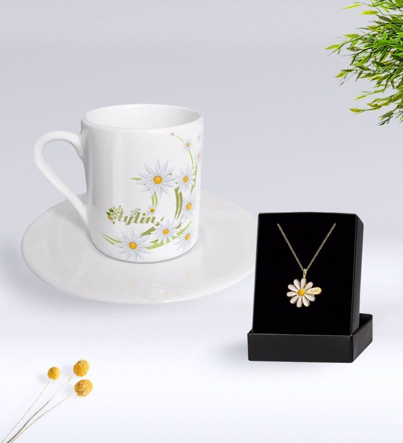 Personalized Daisy Themed Turkish Coffee Cup and Daisy Necklace Gift ...