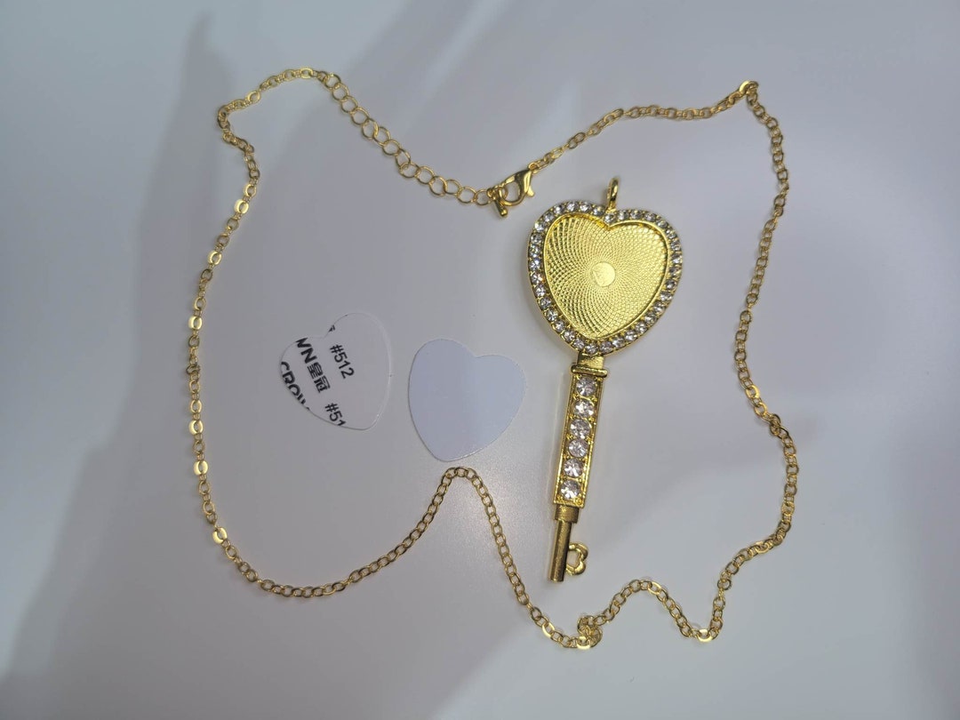 Sublimation Blank Necklace Metal Heart Key Bling Pendant Necklaceblanks ...