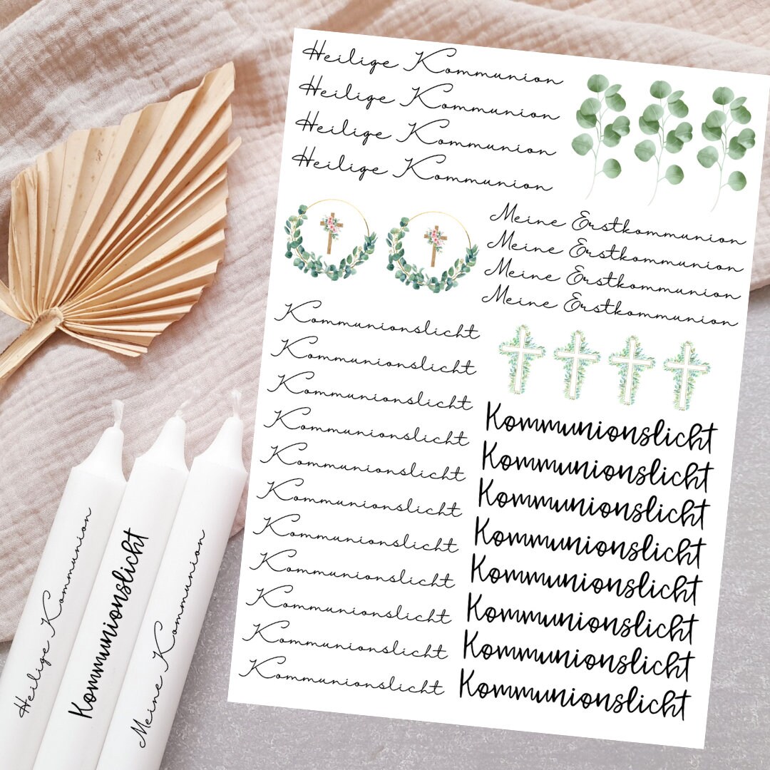 Communion Candle Tattoos Various Motifs DIN A4 Candle Stickers Water ...