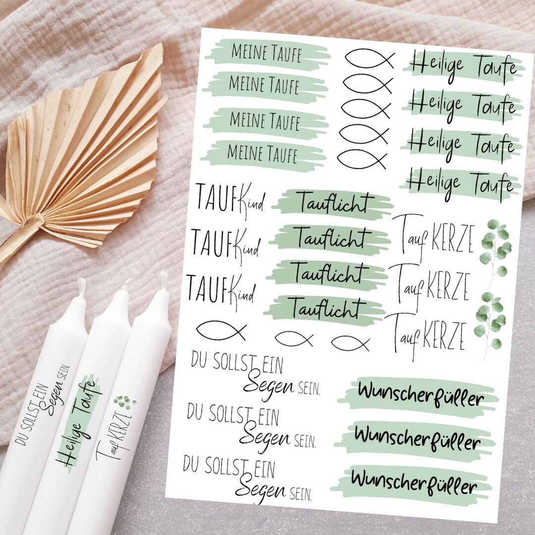 Baptism Candle Tattoos Various Motifs DIN A4 Candle Stickers Water ...