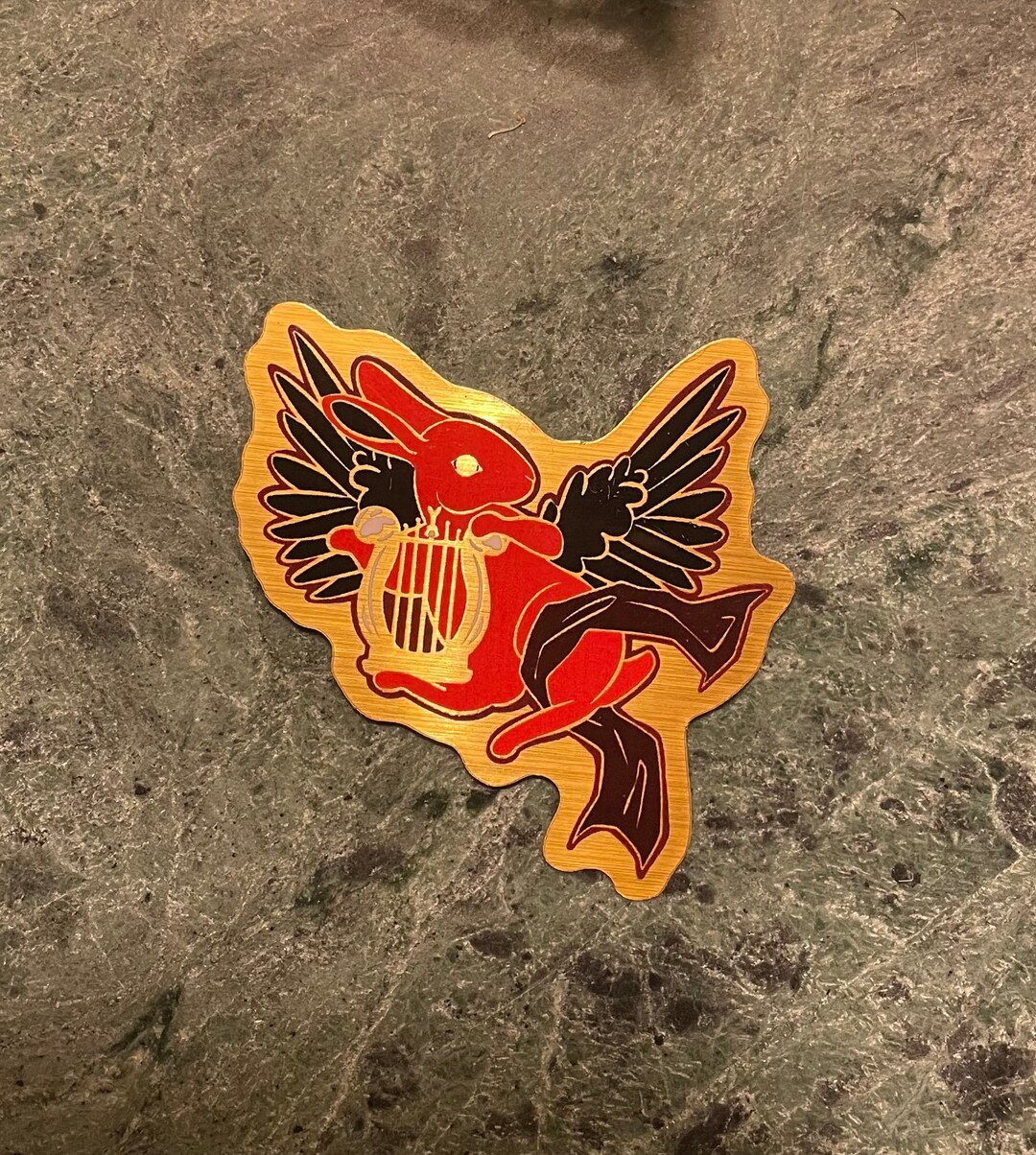 Cherub Bunny - Metallic Brushed Gold Sticker - Etsy