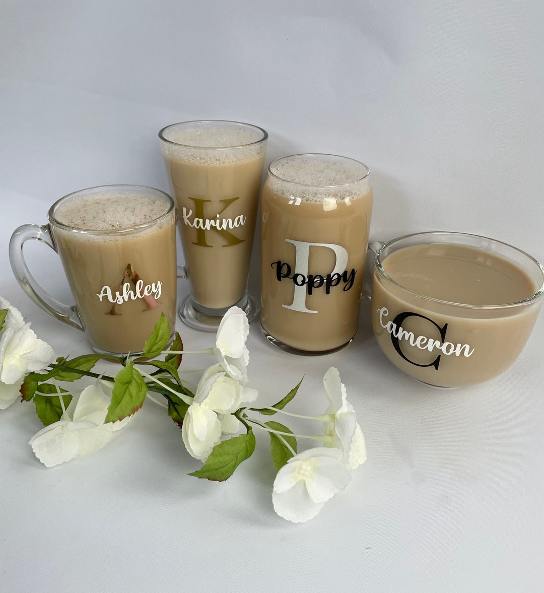 Personalised Glass Mug With Initial Letter & Name Glass Cup ...