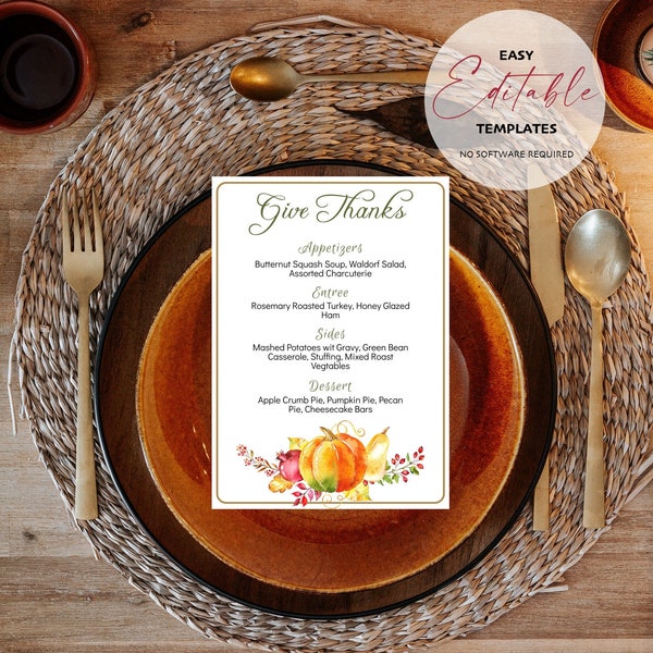 Harvest Dinner Menu - Etsy
