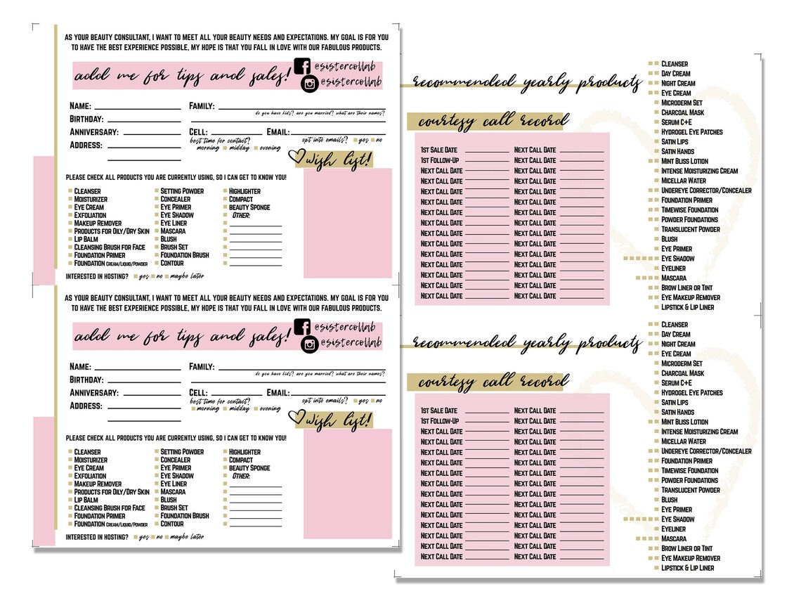 Printable Beauty Customer Profile Card, Direct Sales, Edit, Download ...