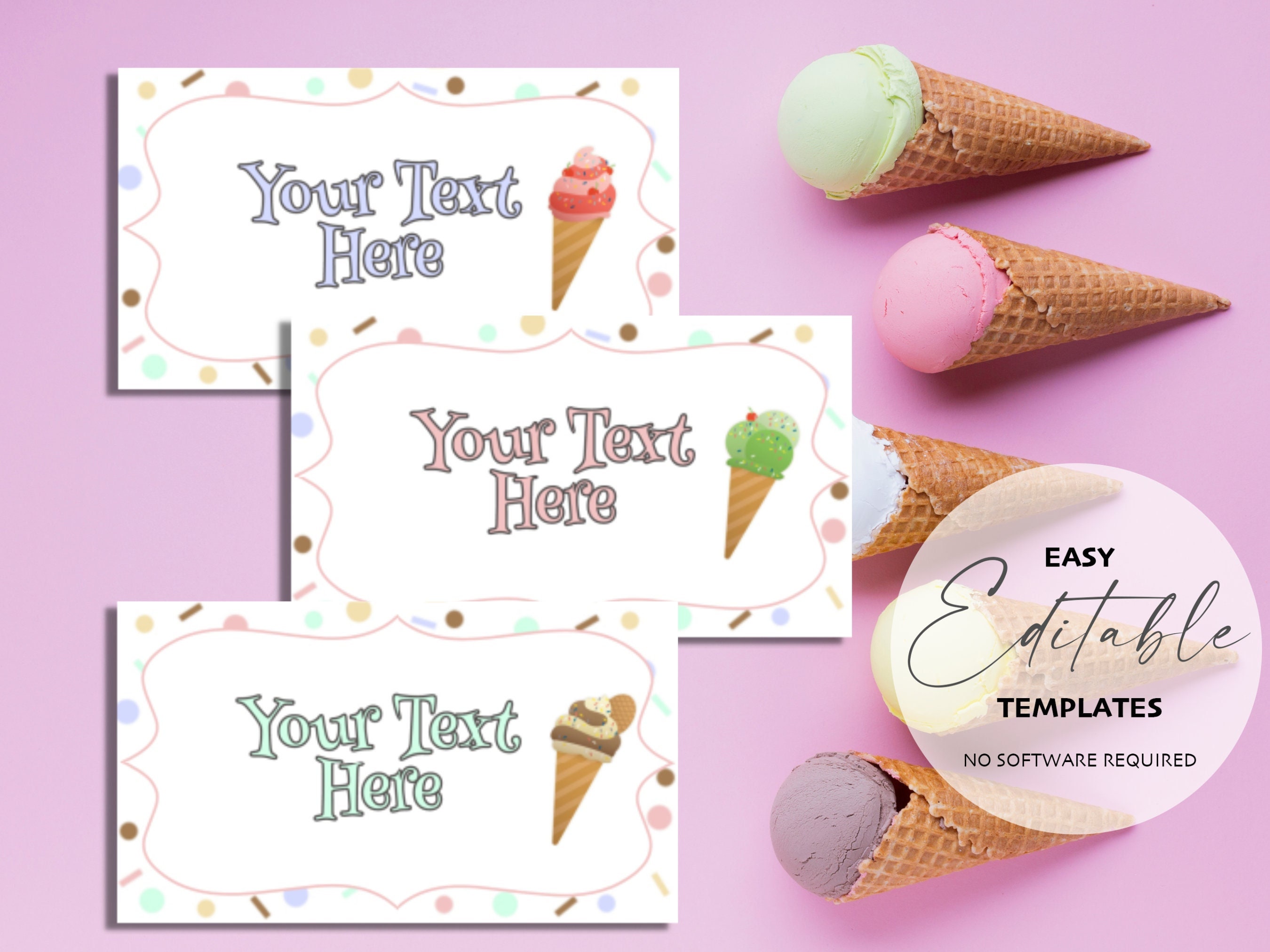 Printable Ice Cream Party Labels, Name Cards, Table Tent | Edit ...
