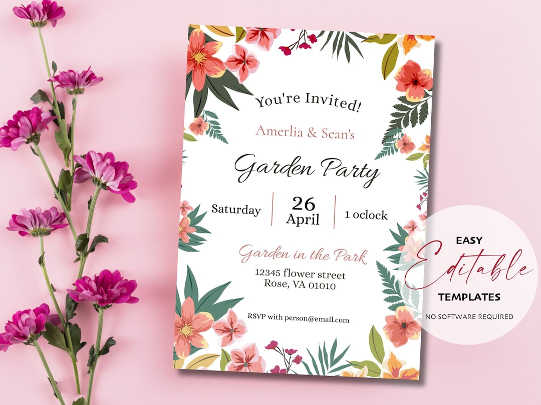 Floral Garden Party Spring Invitation Template | Digital File ...