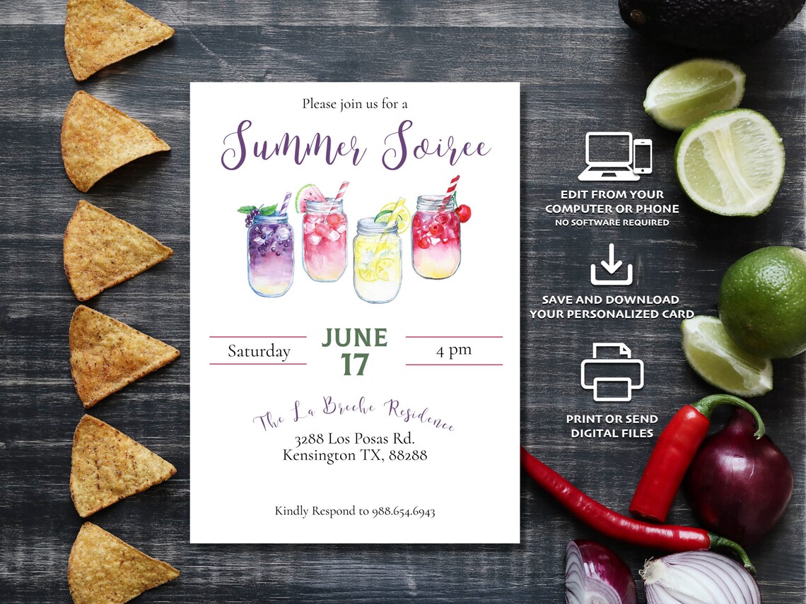 Printable 'summer Soiree' Party Invitation Template - Etsy