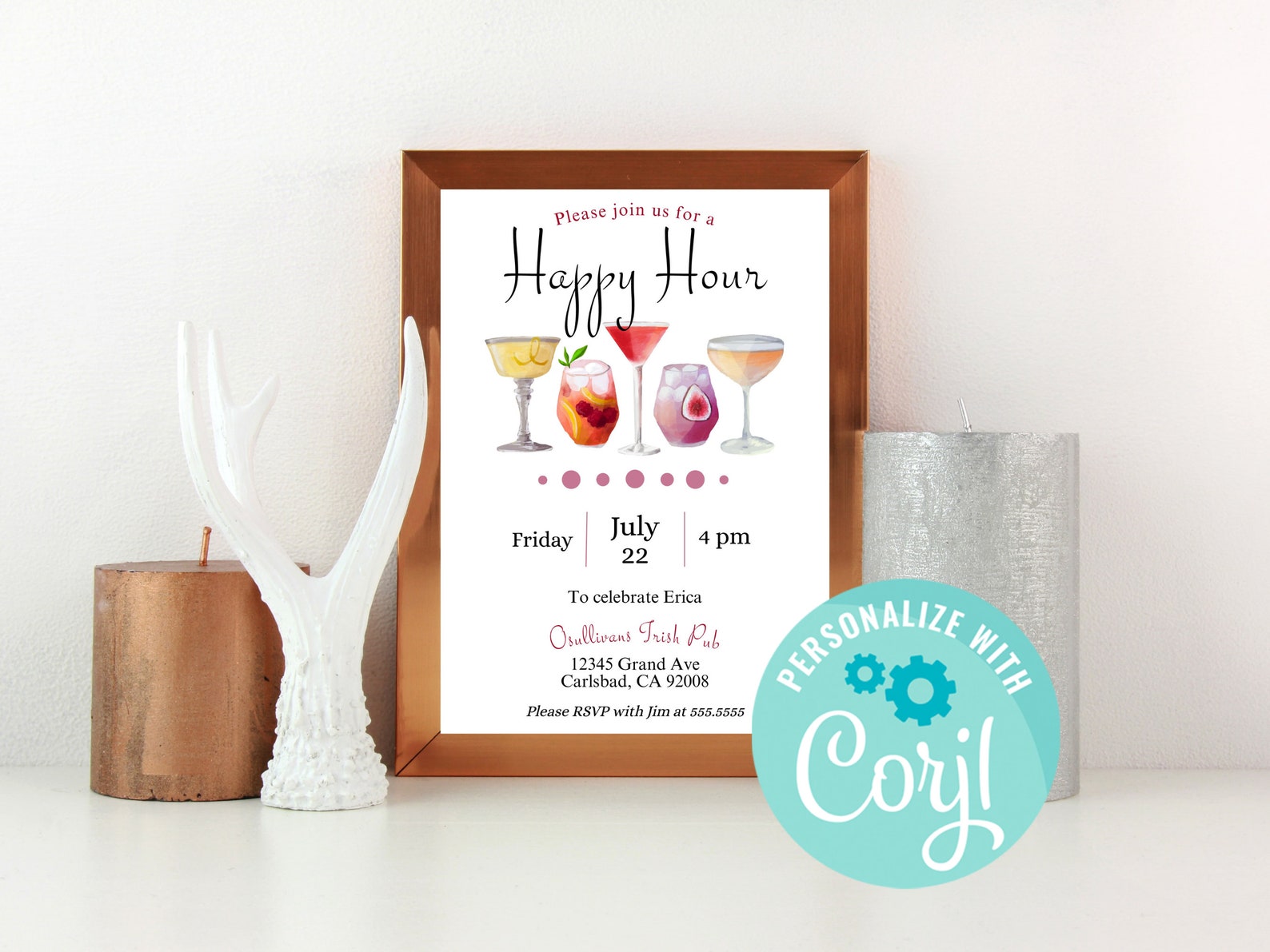 Printable Happy Hour Celebration Party Invitation Template | Edit ...
