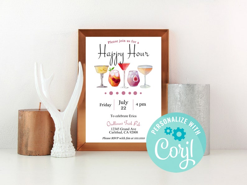 Printable Happy Hour Celebration Party Invitation Template | Edit ...