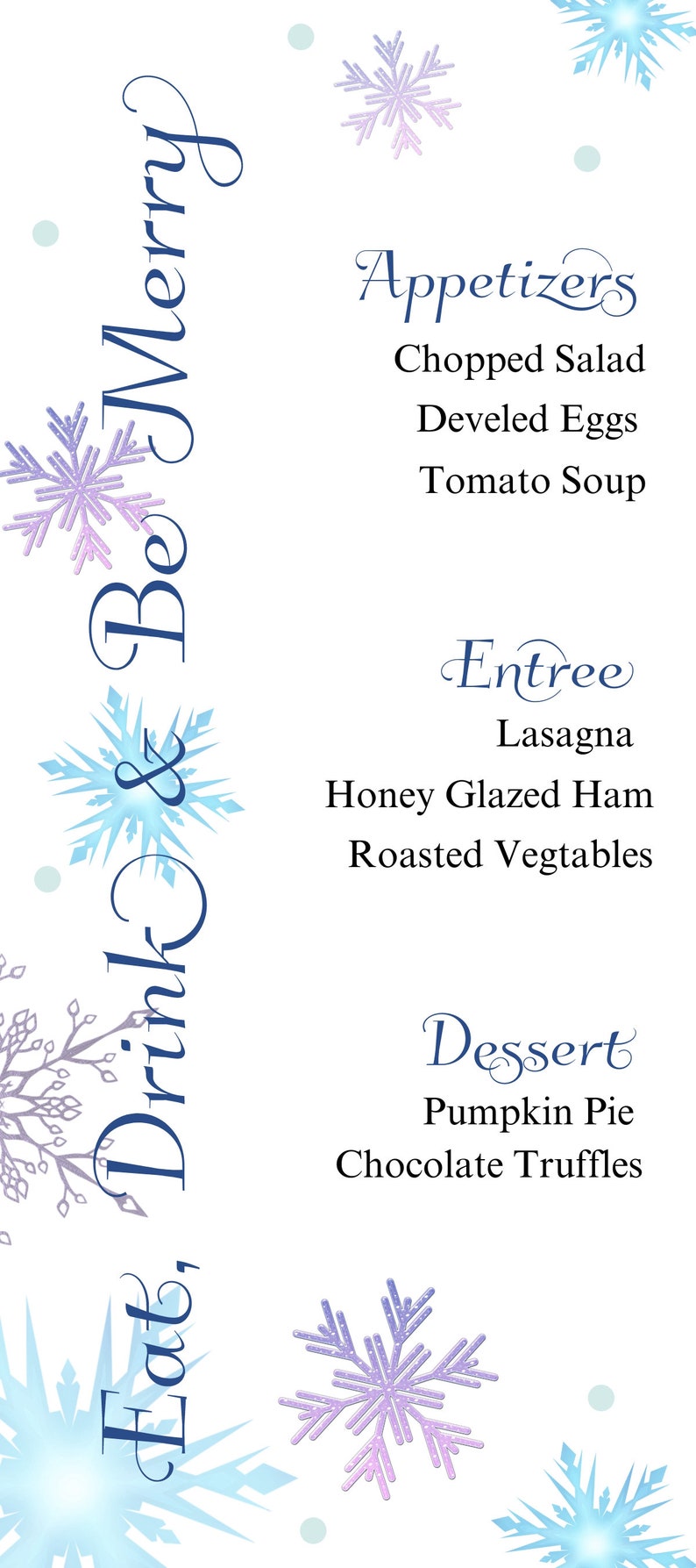 Printable Winter Snowflake Menu | Edit and Download | Eat, Drink and Be ...