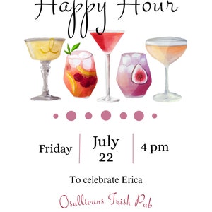 Printable Happy Hour Celebration Party Invitation Template | Edit ...