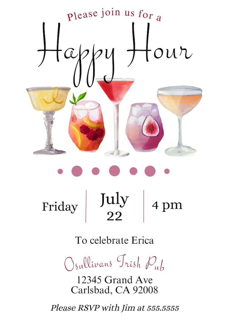 Printable Happy Hour Celebration Party Invitation Template | Edit ...