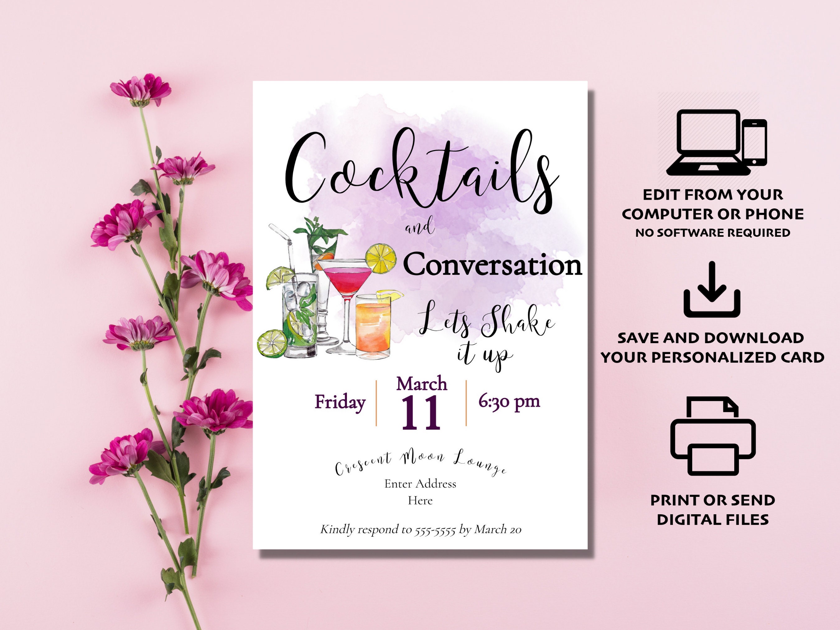 Printable 'cocktails and Conversation' Party Invitation Template | Edit ...