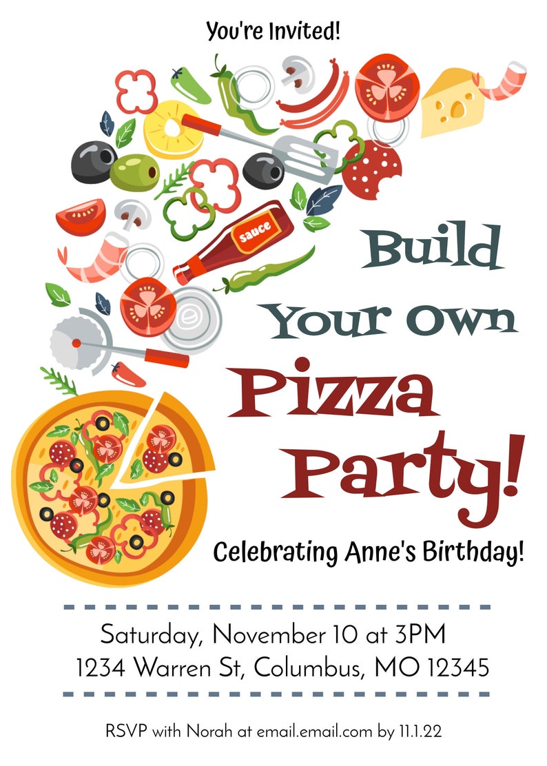 Printable Build Your Own Pizza Party Invitation Template, Edit ...