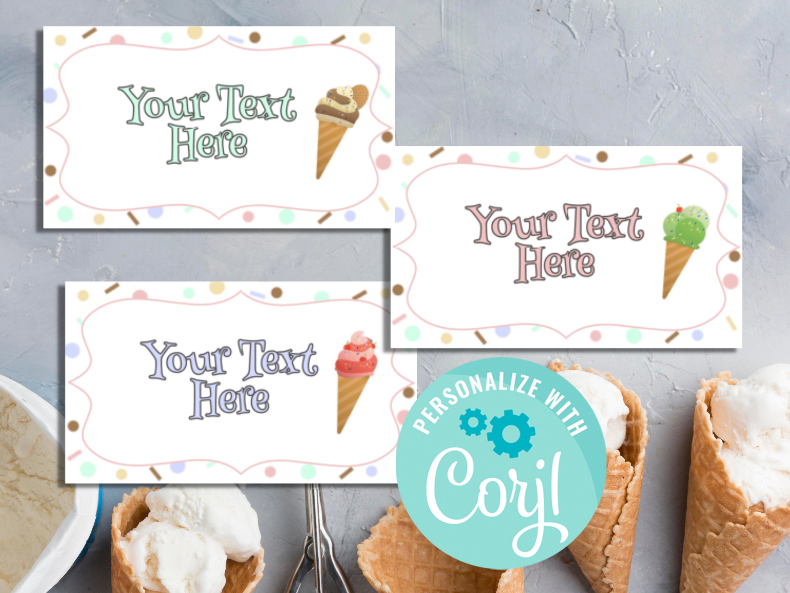 Printable Ice Cream Party Labels, Name Cards, Table Tent | Edit ...