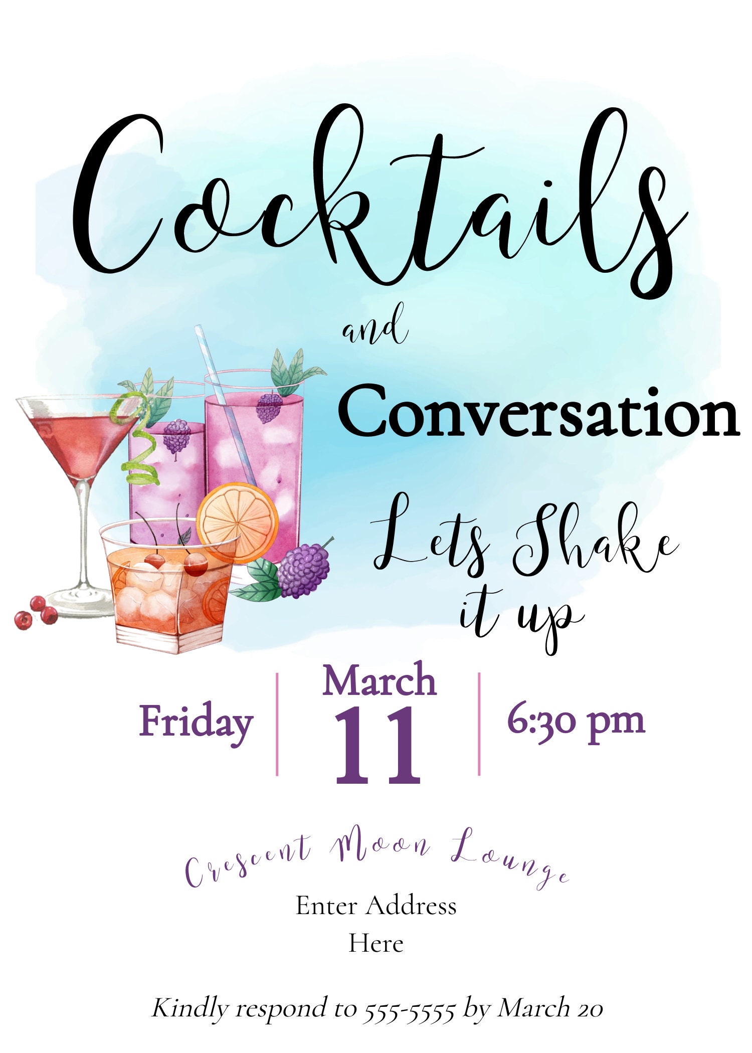 Printable 'cocktails and Conversation' Party Invitation Template | Edit ...
