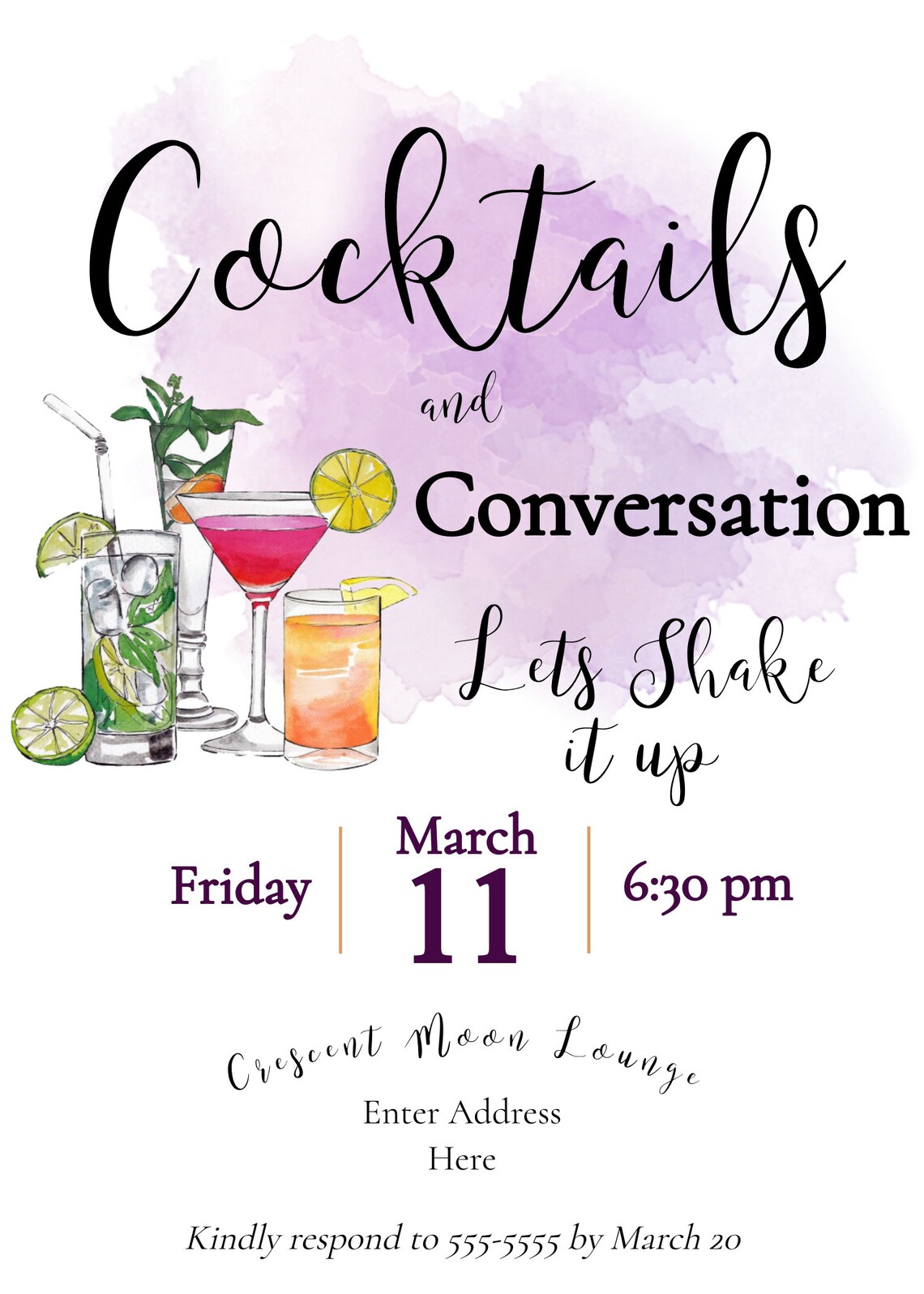 Printable 'cocktails and Conversation' Party Invitation Template | Edit ...