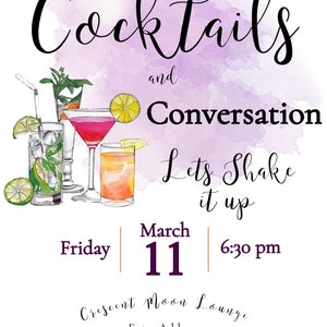 Printable 'cocktails and Conversation' Party Invitation Template | Edit ...