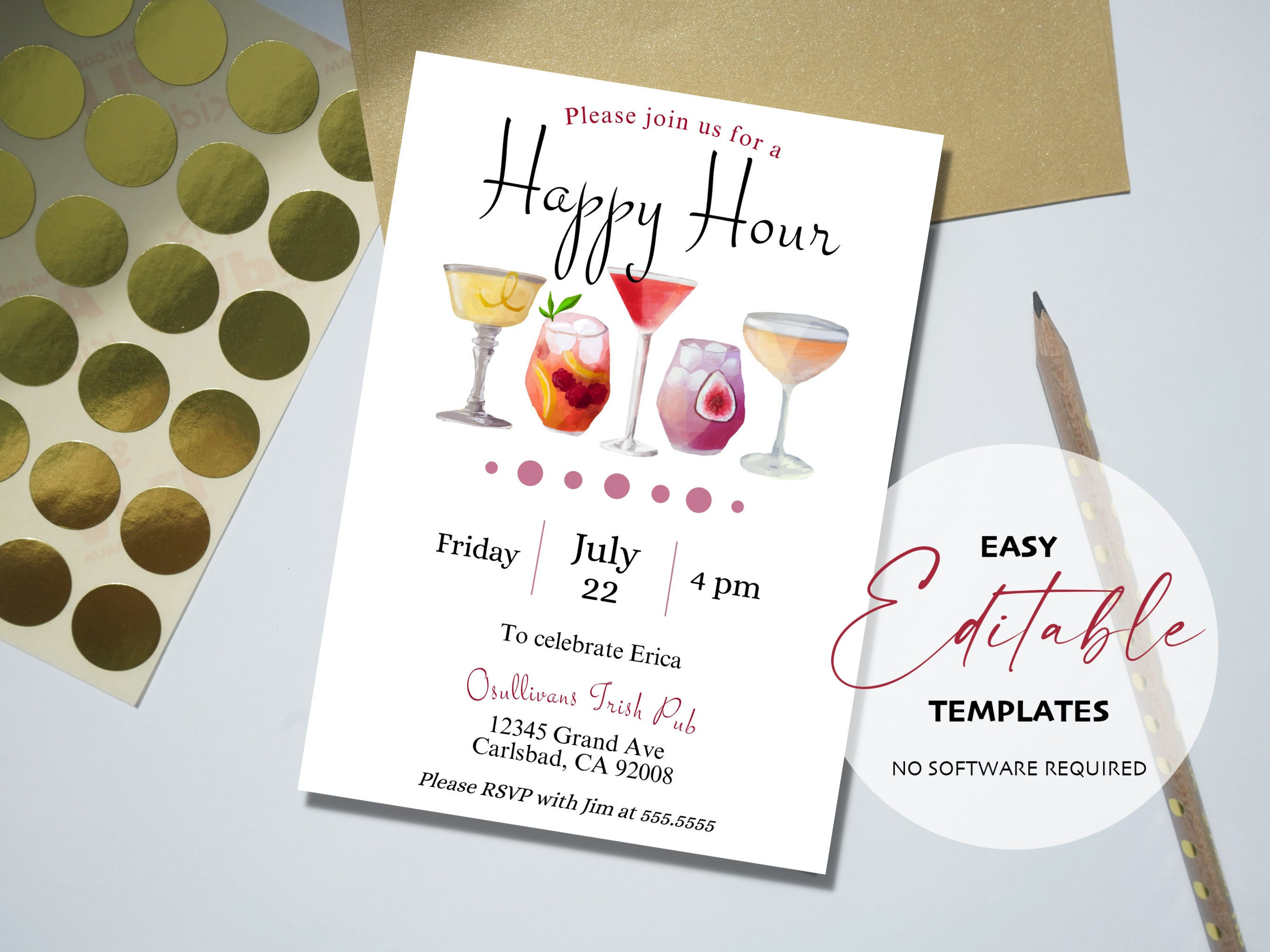 Printable Happy Hour Celebration Party Invitation Template | Edit ...