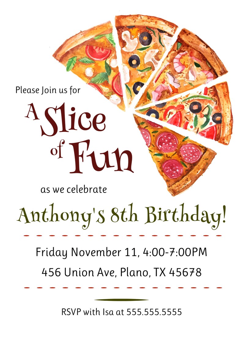 Printable A Slice of Fun Pizza Party Invitation Template, Edit ...