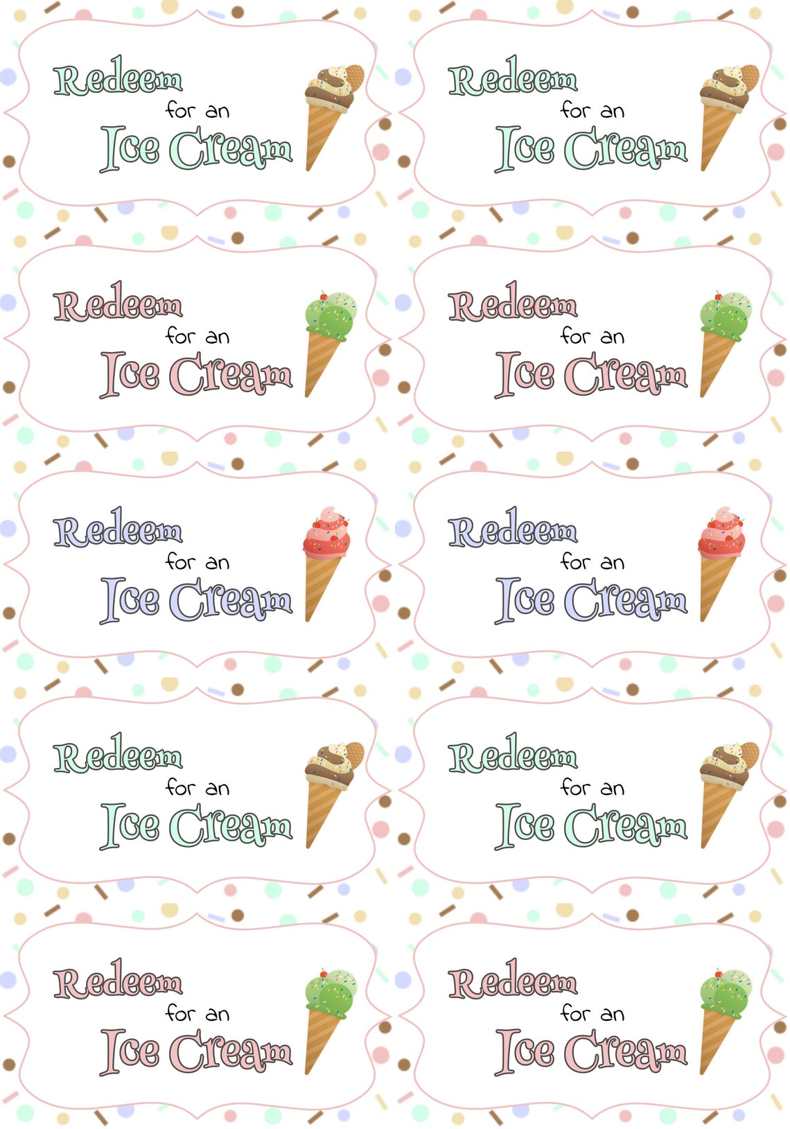 Printable 'sweet Treat Ice Cream Coupons' | Edit, Download and Print - Etsy
