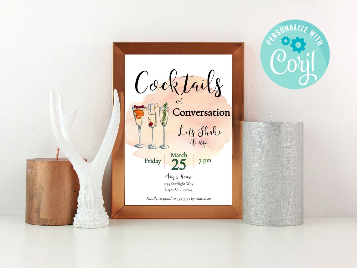 Printable Cocktails and Conversation Party Invitation Template | Etsy