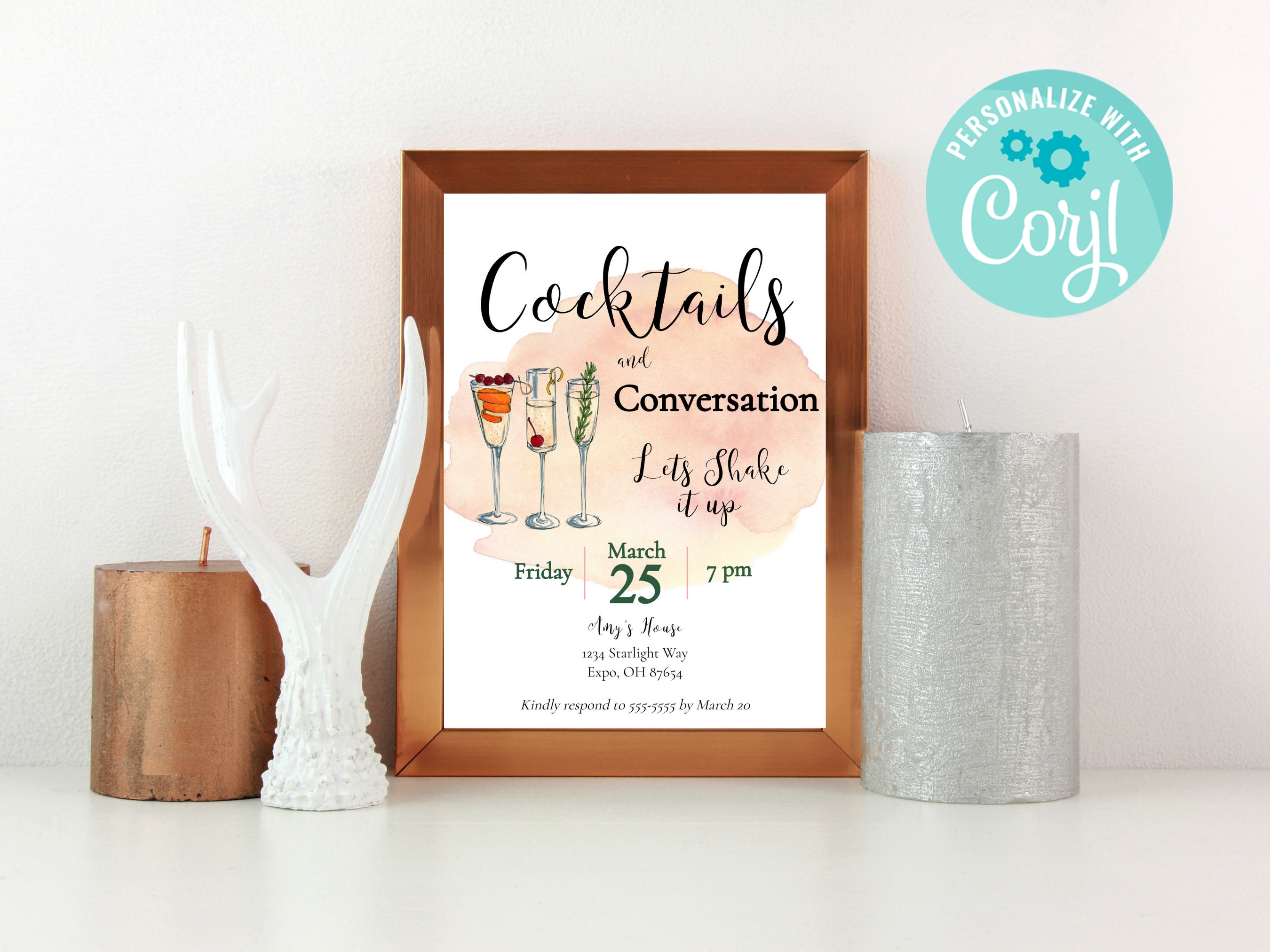 Printable Cocktails and Conversation Party Invitation Template Edit ...