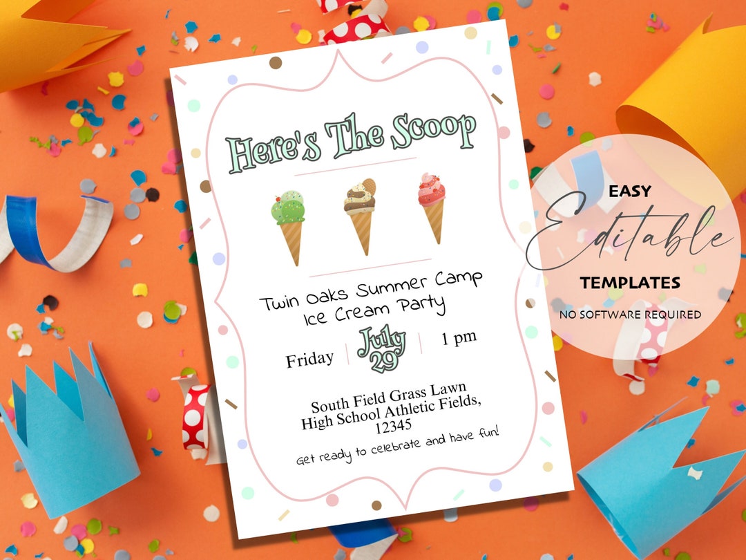 Printable 'here's the Scoop' Event Party Invitation | Edit, Download ...
