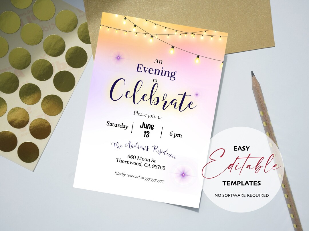 Printable 'an Evening to Celebrate' Party Invitation Template Edit ...