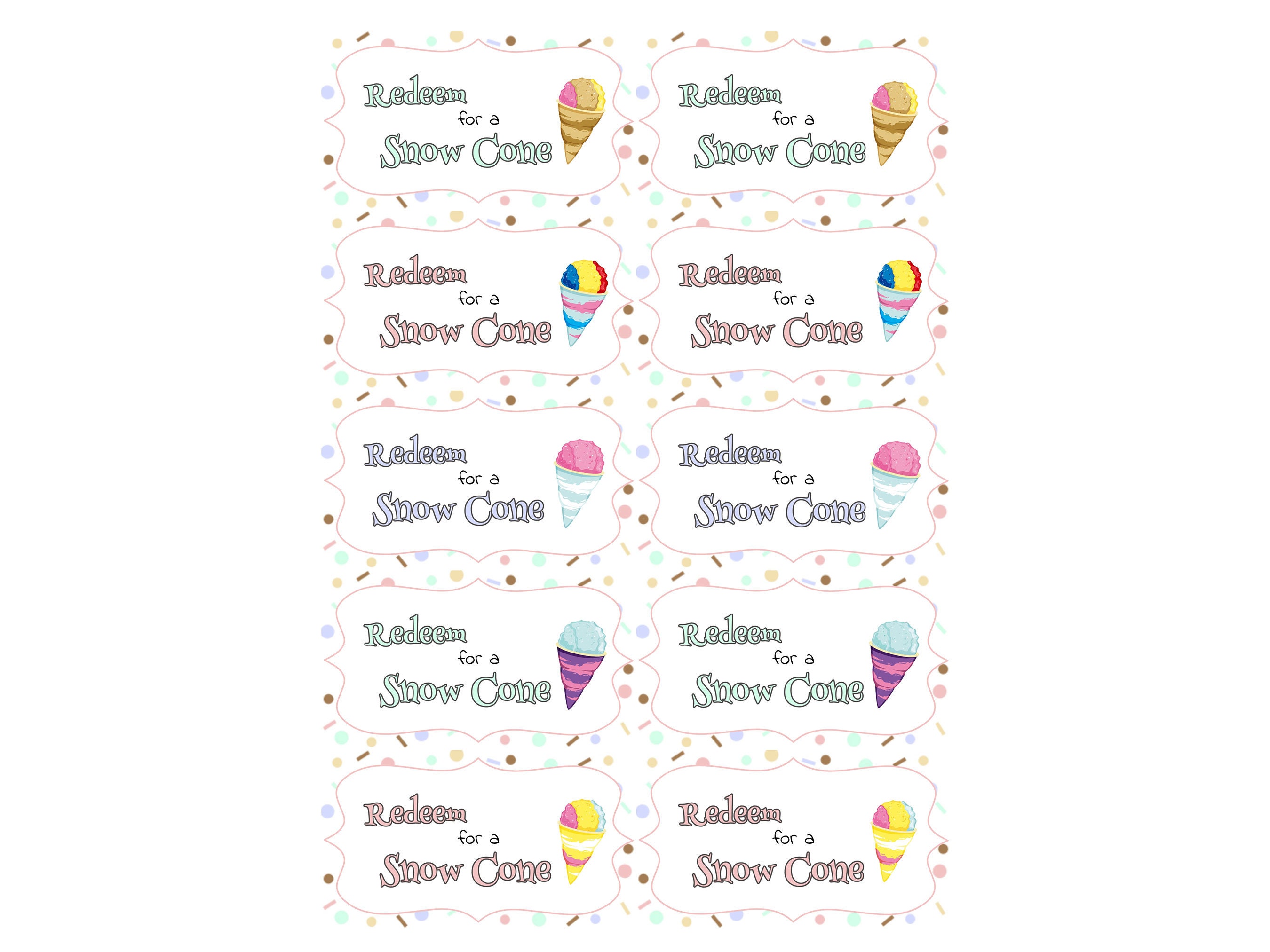 Printable 'sweet Treat Snow Cone Coupons' Edit, Download and Print - Etsy