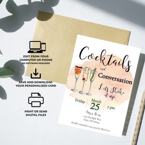 Printable Cocktails and Conversation Party Invitation Template | Edit ...