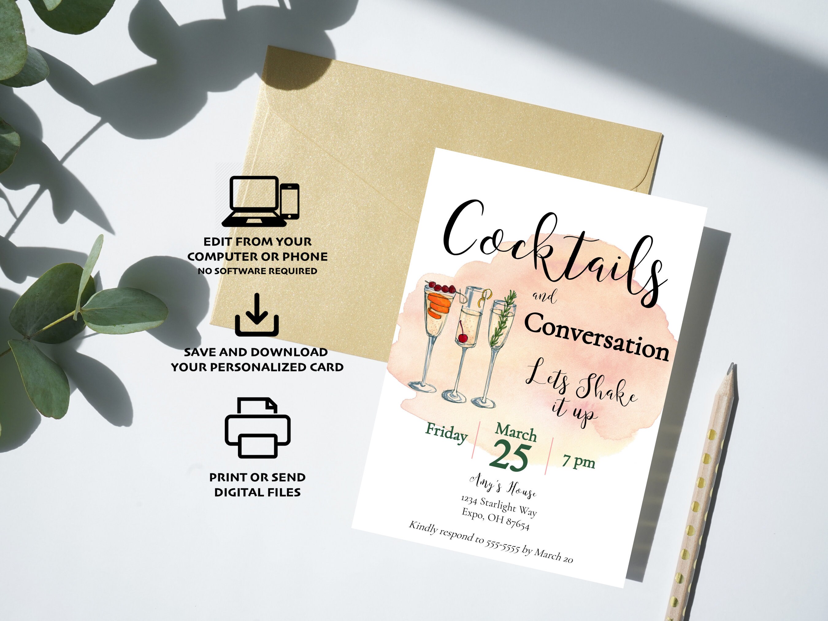 Printable Cocktails and Conversation Party Invitation Template Edit ...