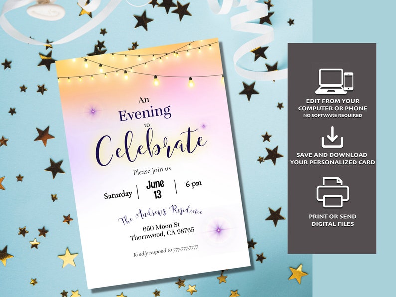 Printable 'an Evening to Celebrate' Party Invitation Template | Edit ...