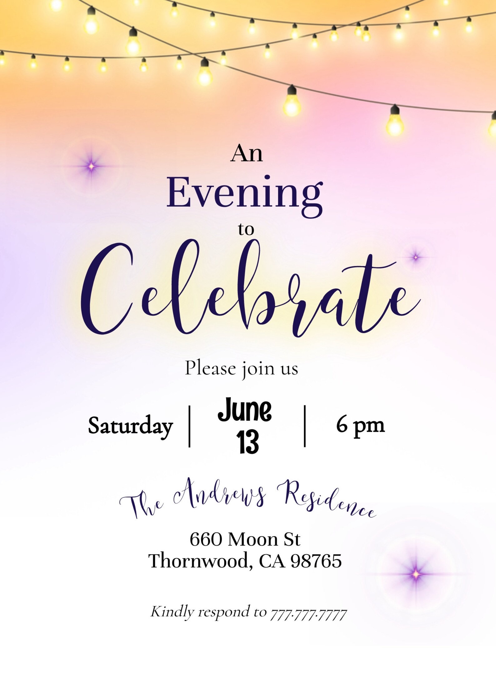 Printable 'an Evening to Celebrate' Party Invitation Template | Edit ...