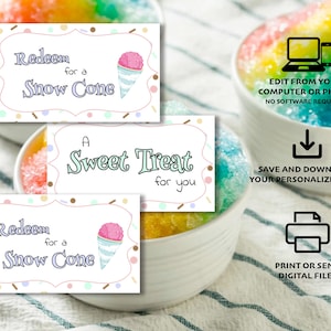 Printable 'sweet Treat Snow Cone Coupons' | Edit, Download and Print - Etsy