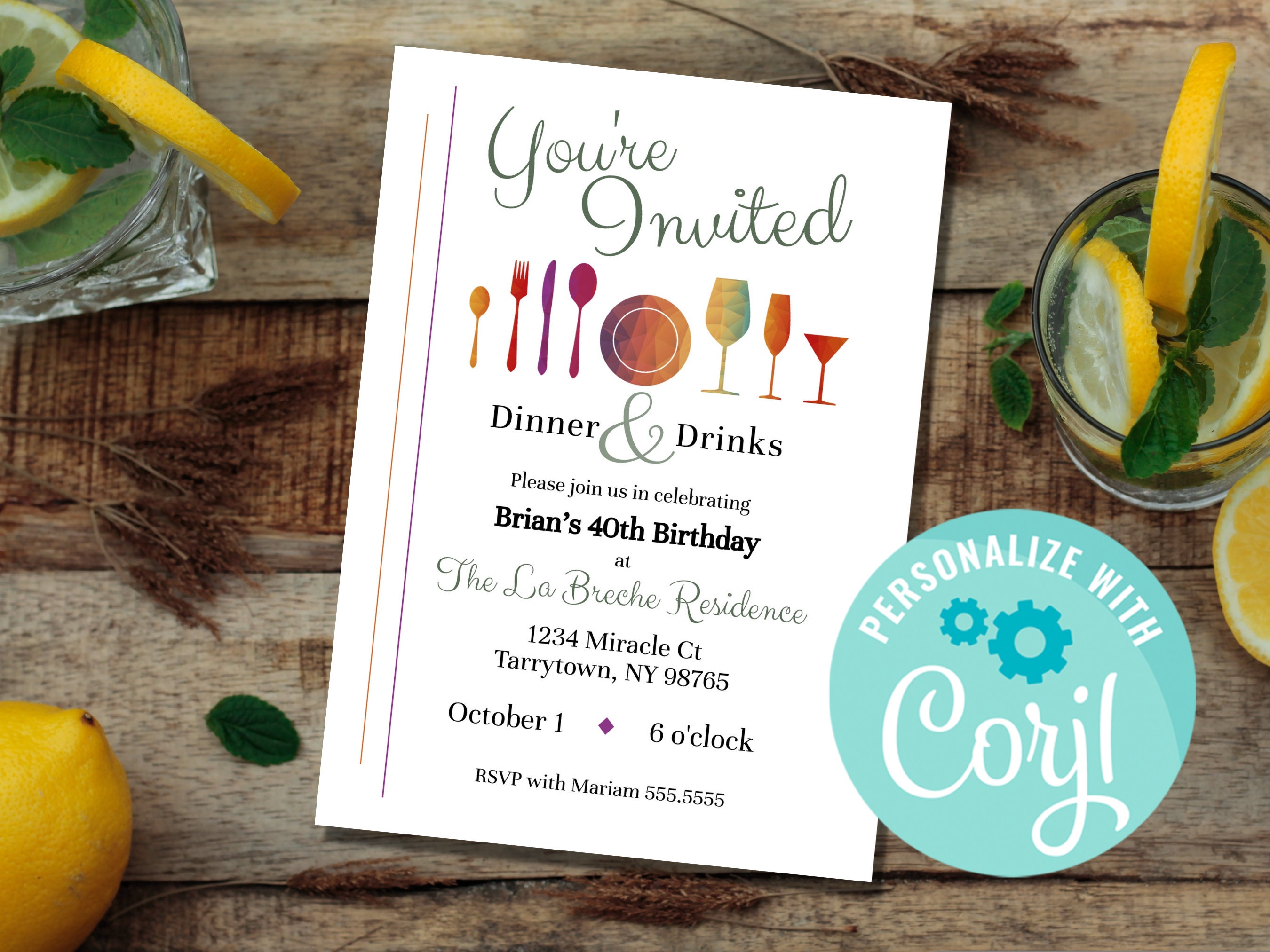 Printable You're Invited Dinner & Drinks Dinner Party Invitation ...