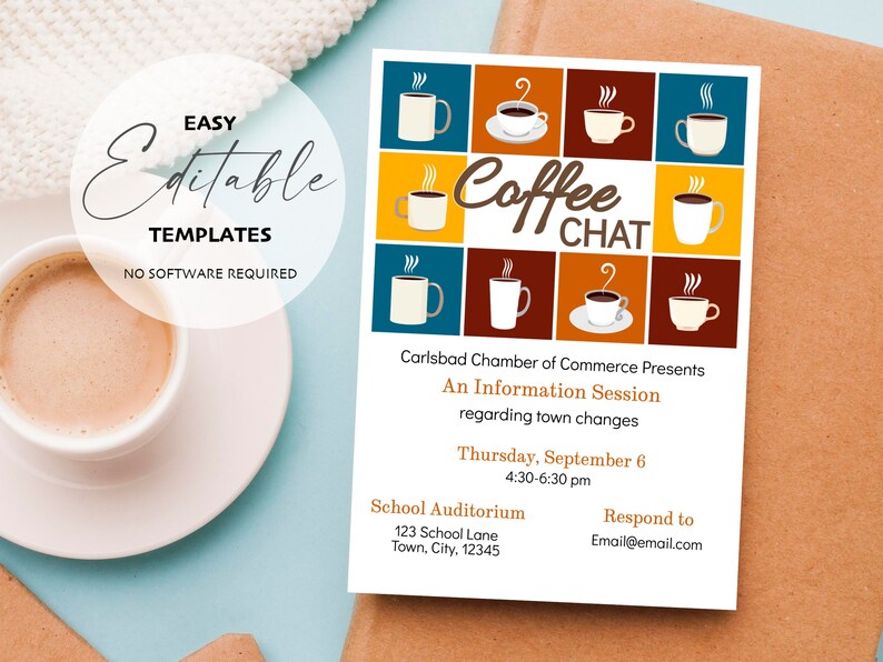 Printable 'coffee Chat' Invitation Template || Edit, Print, Download ...